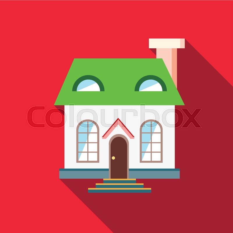 Green roof house icon in flat style ... | Stock vector | Colourbox