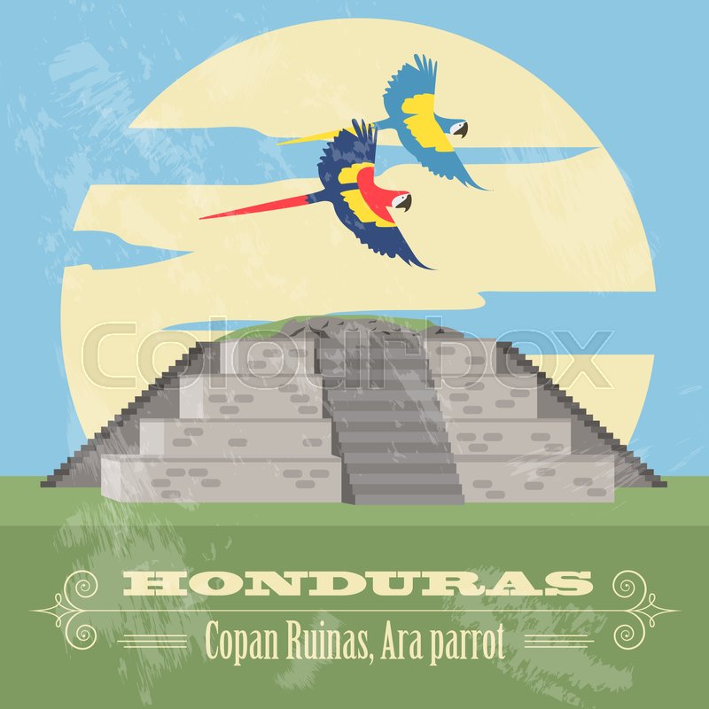 Honduras landmarks. Copan Ruinas, ara ... | Stock vector | Colourbox