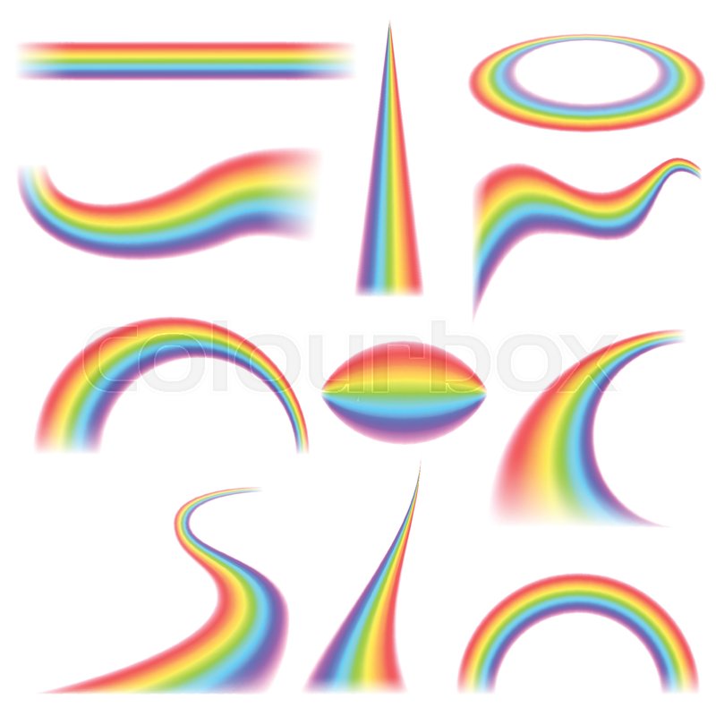 Rainbows in different shape realistic ... | Stock vector | Colourbox