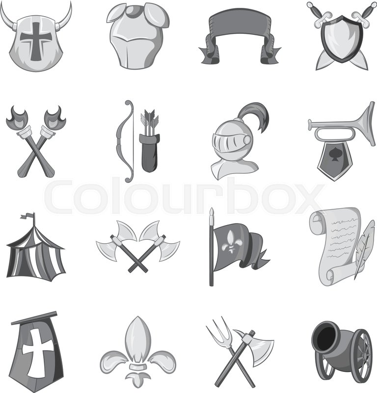 Knight icons set in black monochrome ... | Stock vector | Colourbox