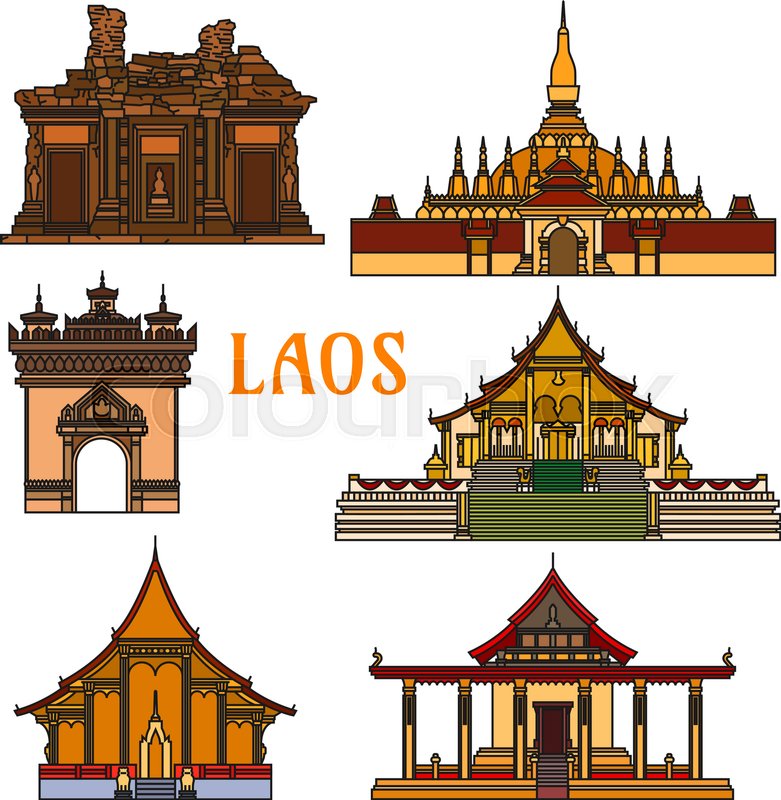 Historic buildings of Laos. Pha That ... | Stock Vector | Colourbox