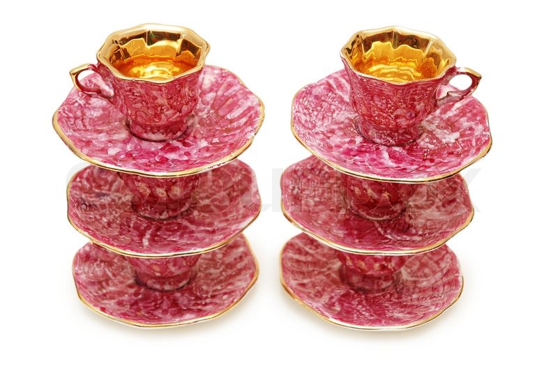 Stacked tea cups isolated on the white | Stock image | Colourbox