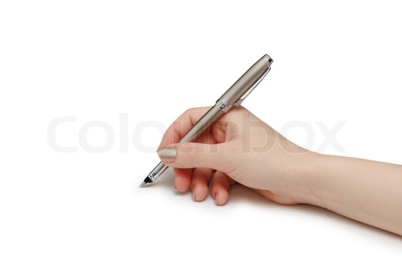 Hand hält Stift auf weißem Hintergrund ... | Stock Bild | Colourbox