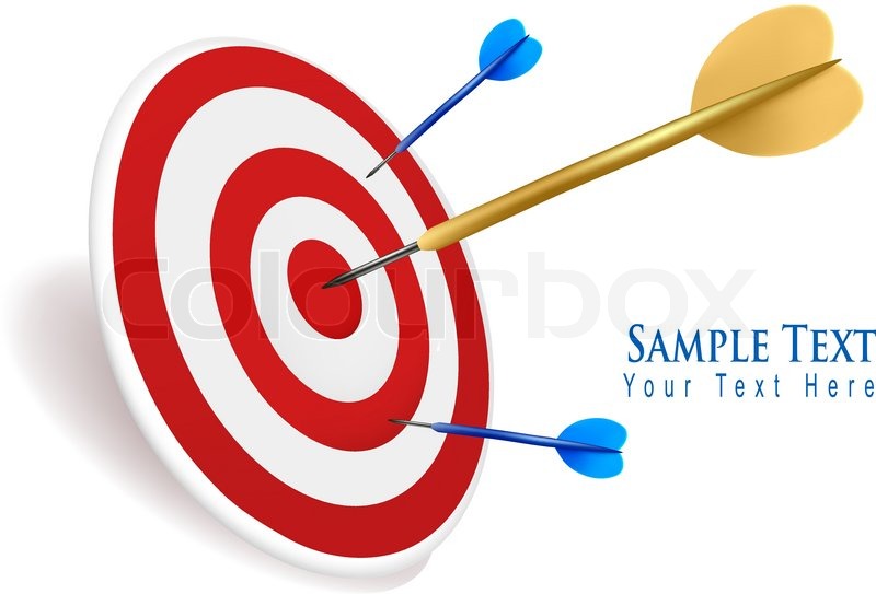 Gold dart hitting a target. Success concept. Vector illustration ...