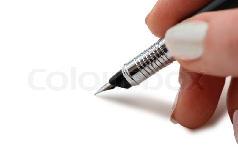 Hand hält Stift auf weißem Hintergrund ... | Stock Bild | Colourbox