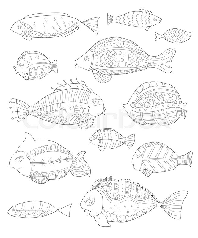 Hand painted collection of fish, Page ... | Stock vector | Colourbox