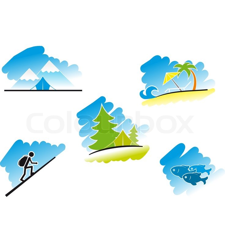 Freizeit und Reisen Symbole auf weiß ... | Stock-Vektor | Colourbox