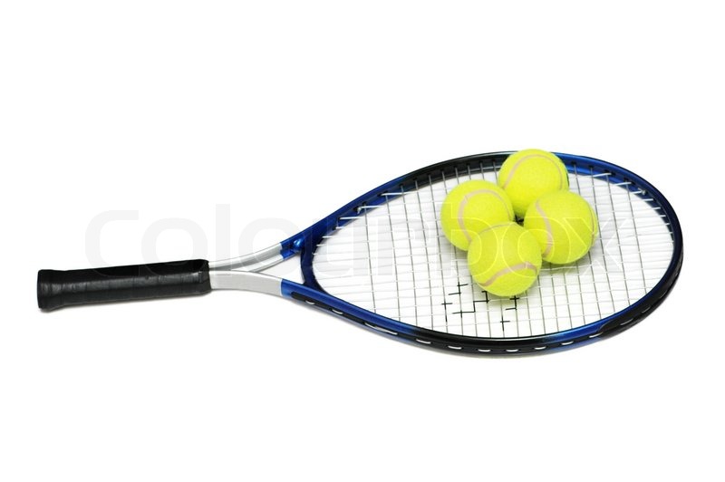 Tennis rackets and four balls isolated ... | Stock image | Colourbox