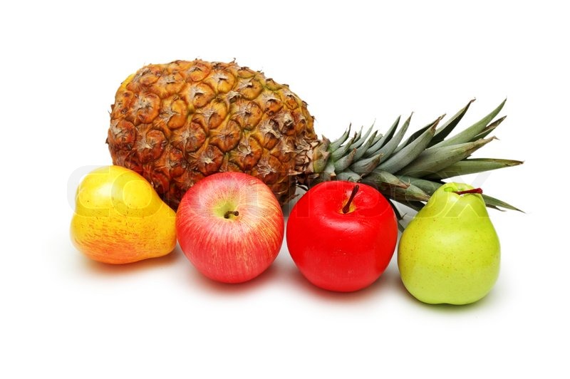 Apples, pears and pineapple isolated ... | Stock image | Colourbox