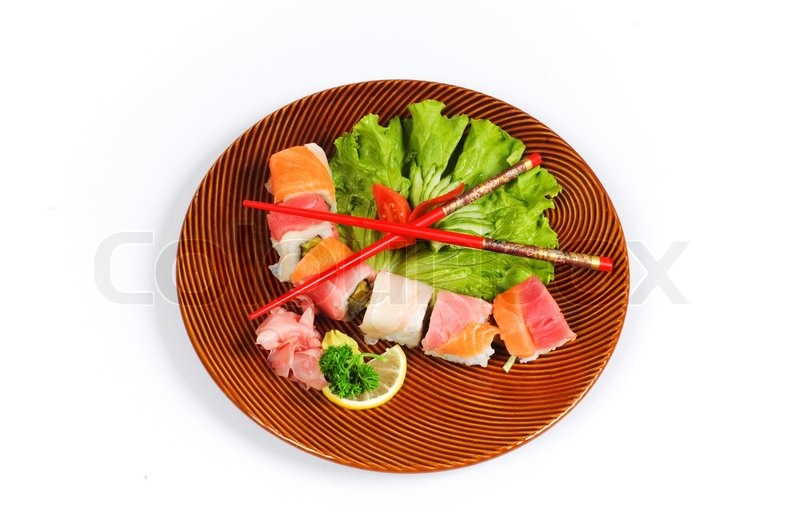 Sushi plate isolated on the white ... | Stock image | Colourbox