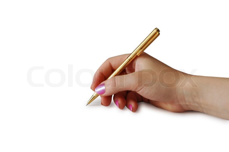 Hand hält Stift auf weißem Hintergrund ... | Stock Bild | Colourbox