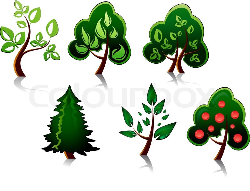 Set von Baum- Symbole als Zeichen oder ... | Stock-Vektor | Colourbox