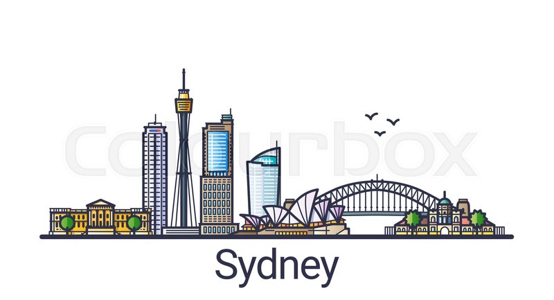 Banner of Sydney city skyline in flat ... | Stock vector | Colourbox