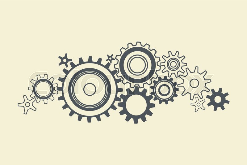 Abstract black connected cogs, gears, ... | Stock vector | Colourbox