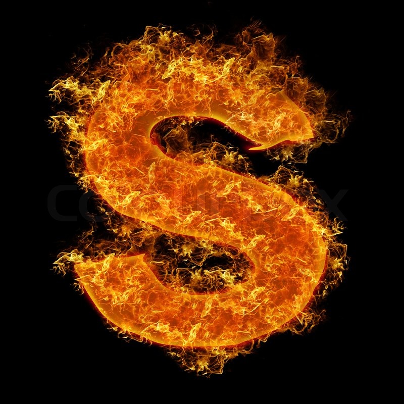 Fire small letter S on a black background | Stock Photo | Colourbox