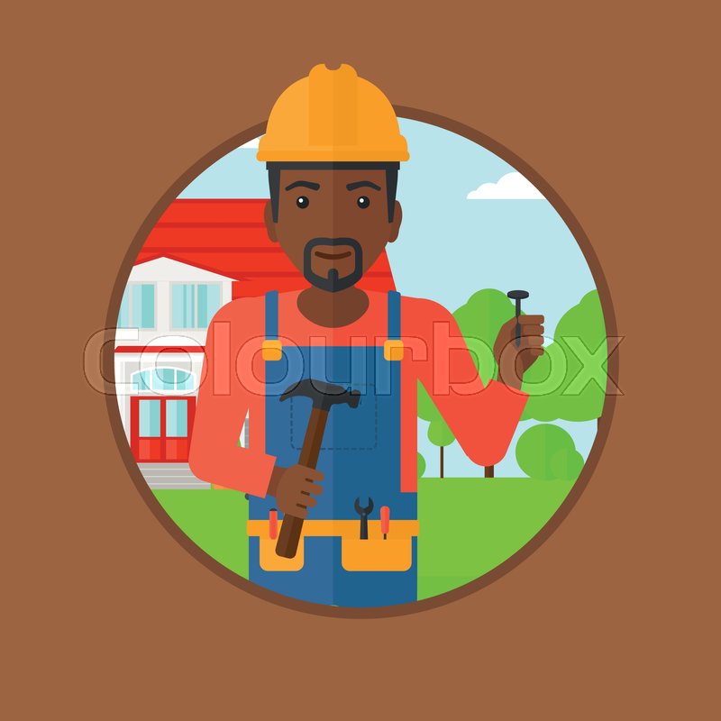 An african-american builder in uniform ... | Stock vector | Colourbox