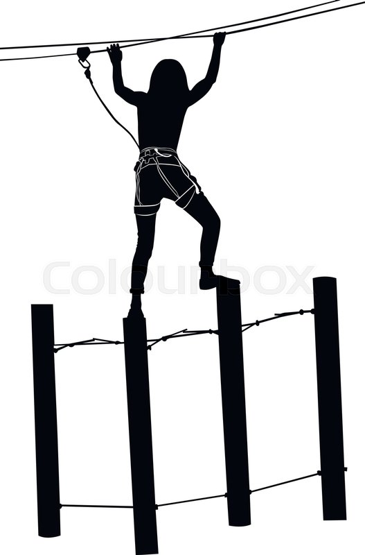 Adventure park rope ladder. Woman on ... | Stock vector | Colourbox