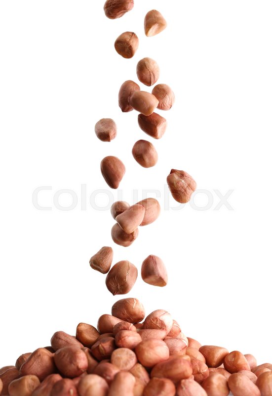 Some peanut peeled falling on white ... | Stock image | Colourbox