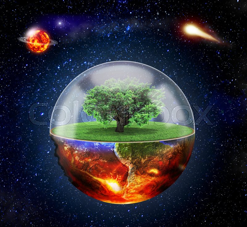 Concept of destruction. Half of the planet is covered by the apocalypse ...