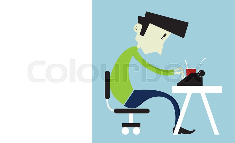 Young boy typing on a typewriter - ... | Stock vector | Colourbox