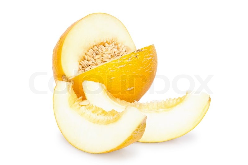 Big cut gul melon isoleret på hvid ... | Stock foto | Colourbox