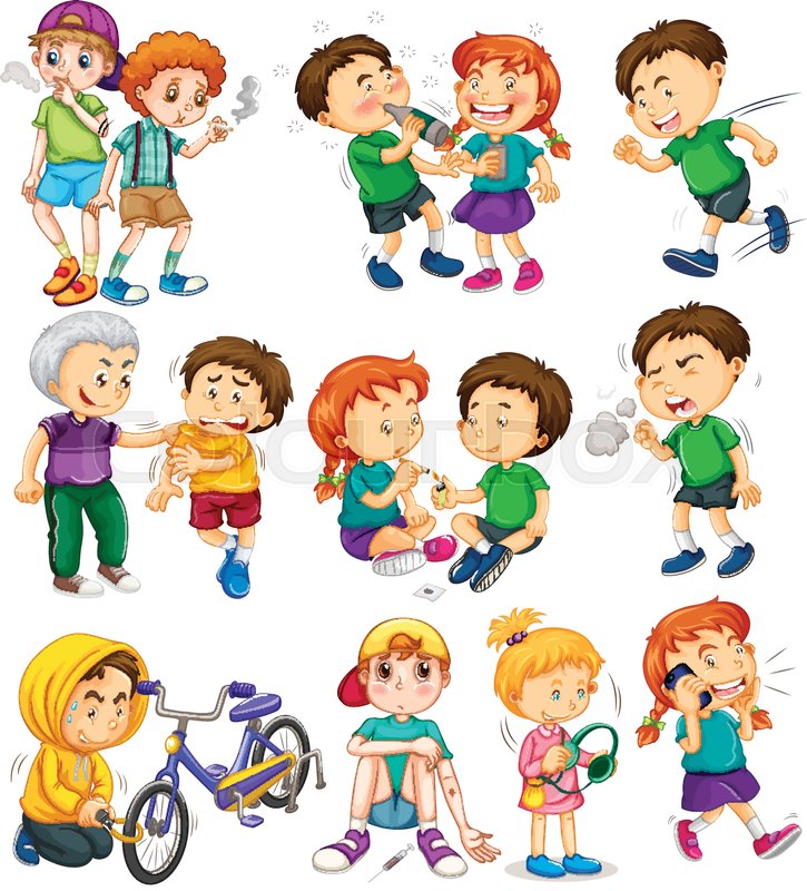 Different kids doing bad things ... | Stock vector | Colourbox