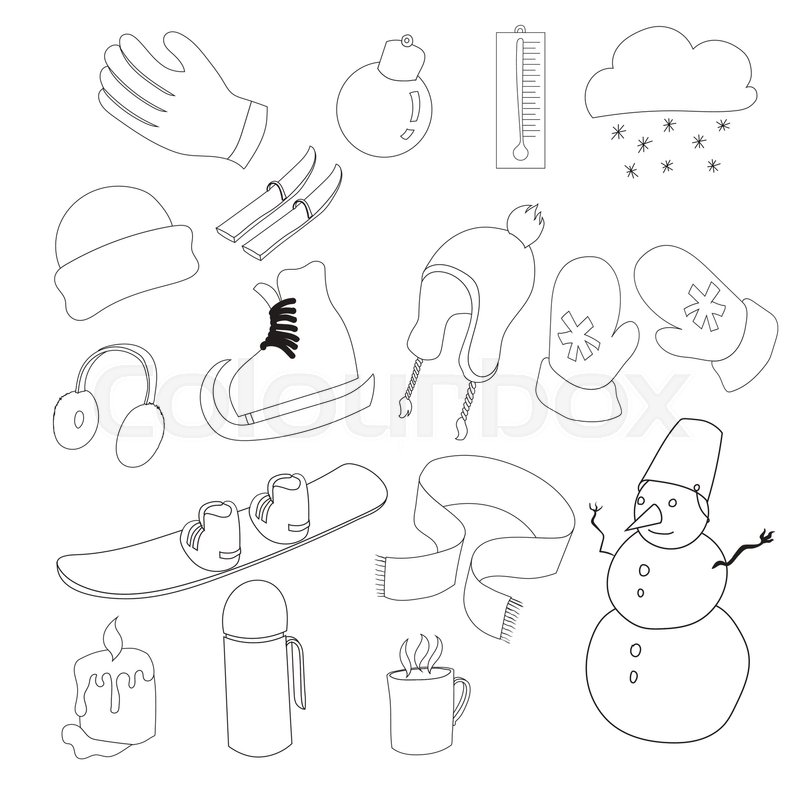Winter icons set in outline style. ... | Stock vector | Colourbox