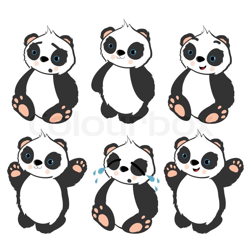 Collection of six different panda ... | Stock vector | Colourbox