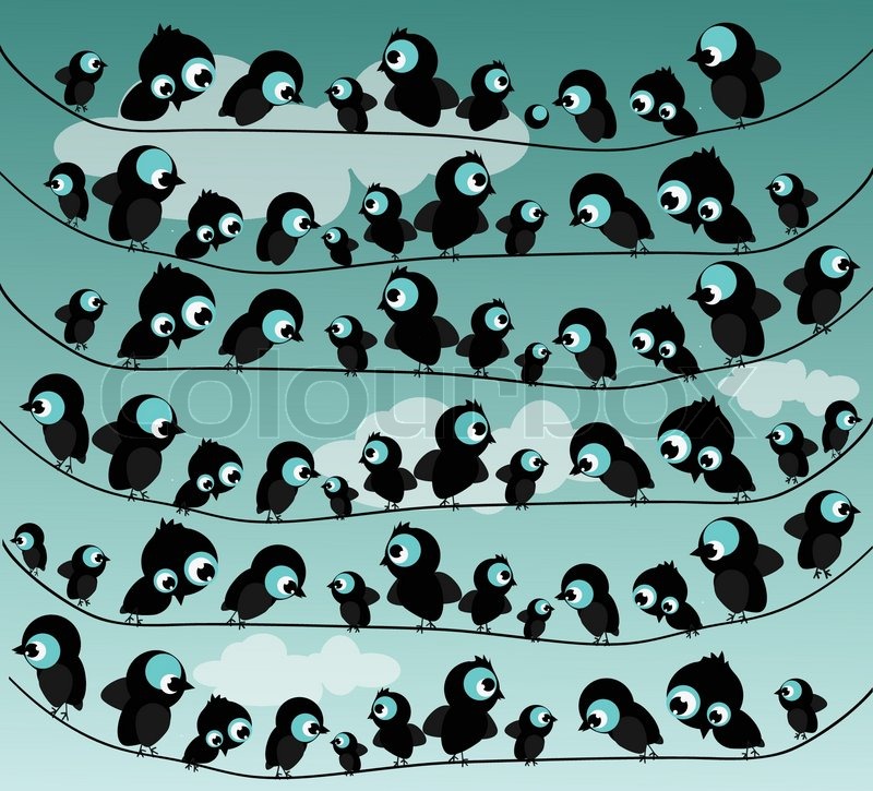 Funny birds on wires | Stock vector | Colourbox