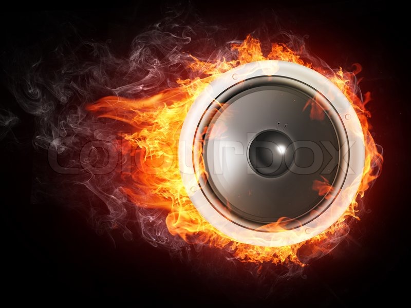 Loudspeaker on Fire Isolated on Black ... | Stock image | Colourbox