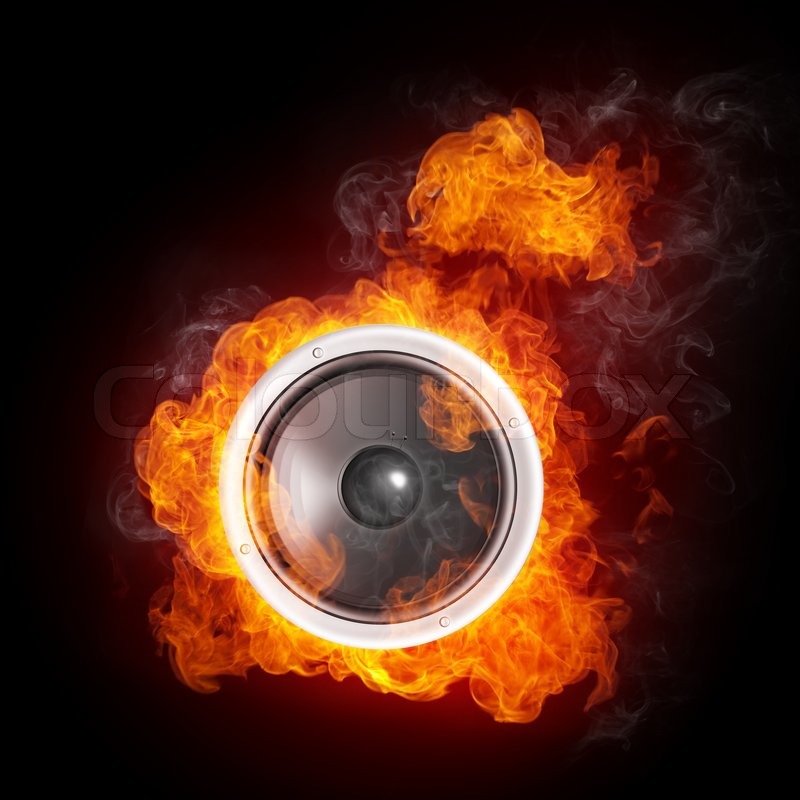 Loudspeaker on Fire Isolated on Black ... | Stock image | Colourbox