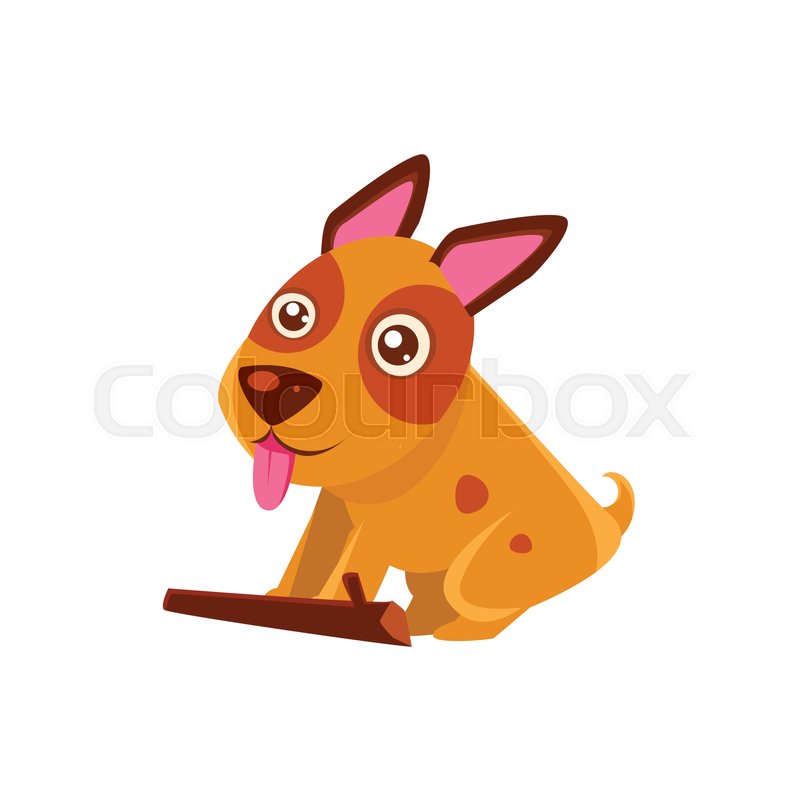 Happy Puppy Brought A Stick. Dog ... | Stock vector | Colourbox