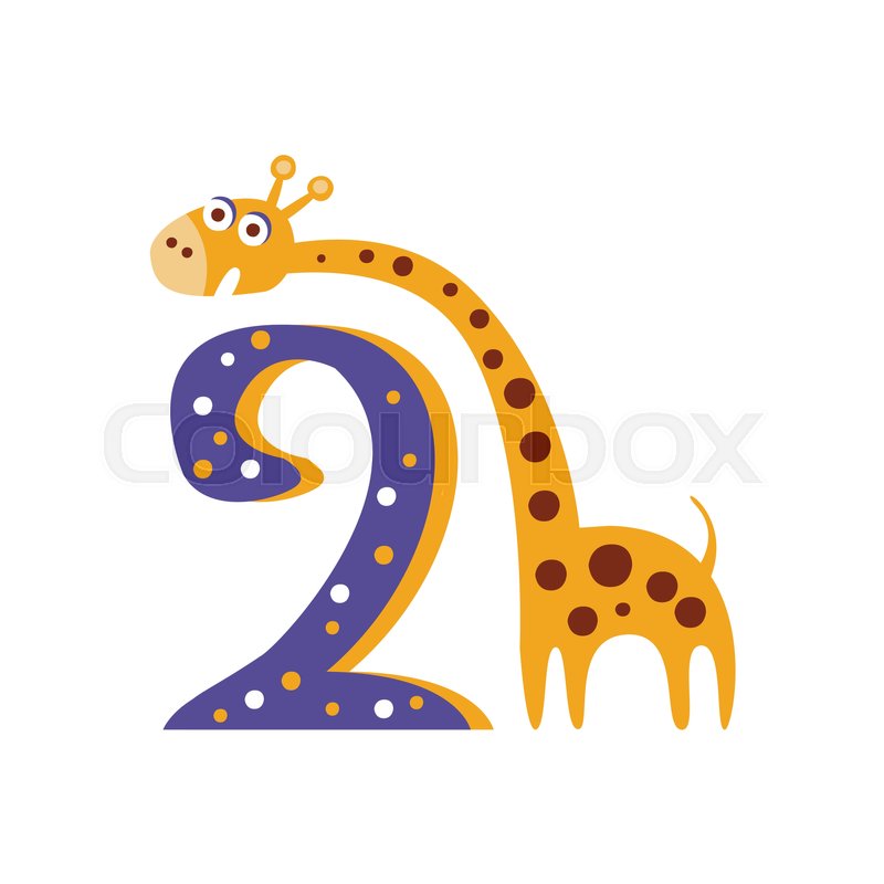 Giraffe Standing Next To Number Two ... | Stock vector | Colourbox