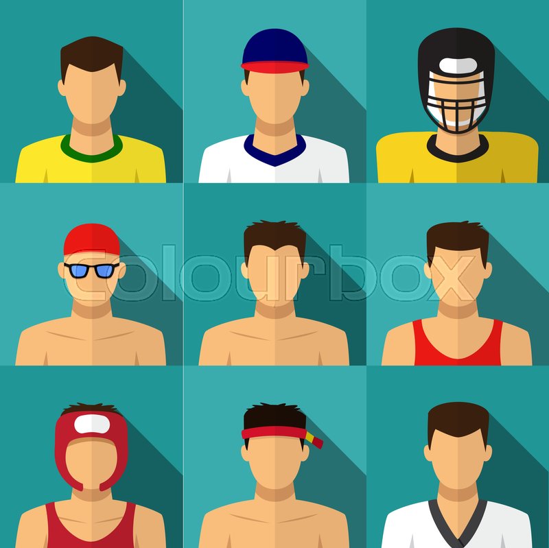 Sport men icons in flat style with ... | Stock vector | Colourbox