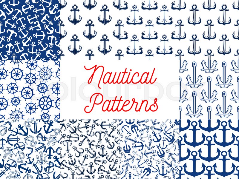 Blue nautical seamless patterns with ... | Stock vector | Colourbox