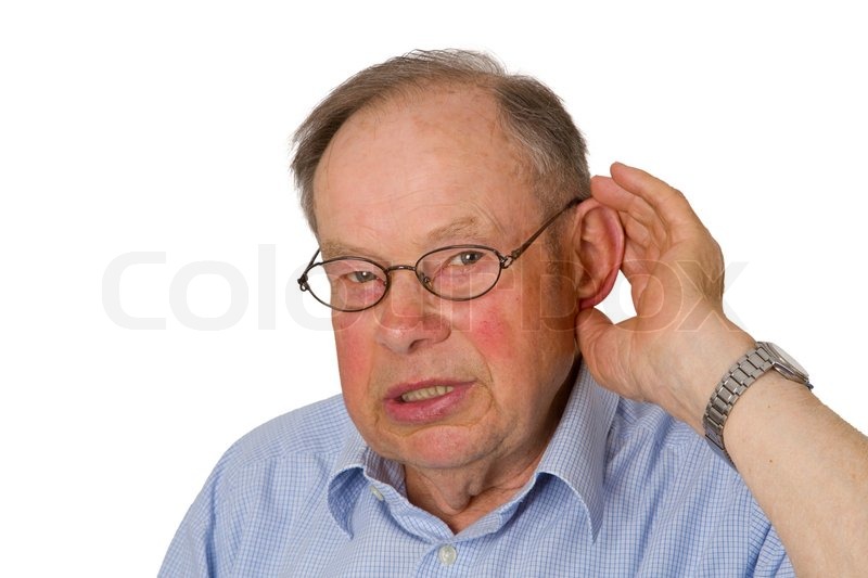 Male senior with hand on ear- isolated ... | Stock image | Colourbox