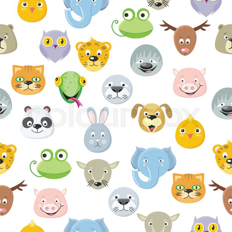 Seamless pattern cute animal faces ... | Stock vector | Colourbox