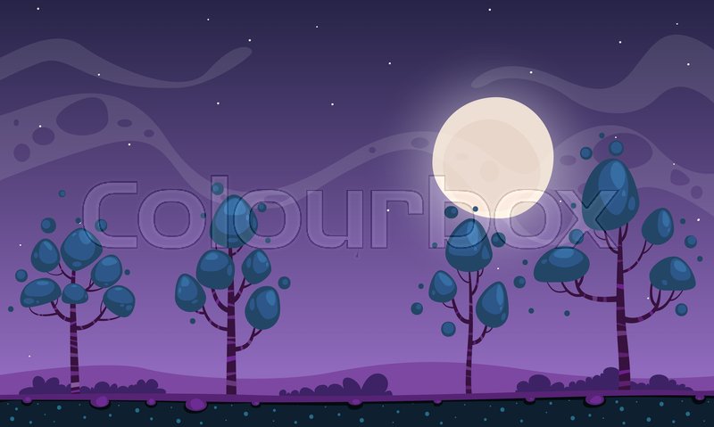 Game style cartoon night landscape ... | Stock vector | Colourbox