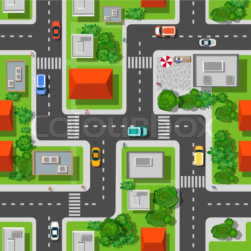 Top view of the city seamless pattern ... | Stock vector | Colourbox