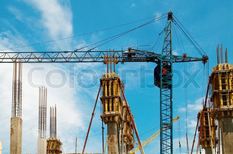 Building crane and the columns. | Stock image | Colourbox
