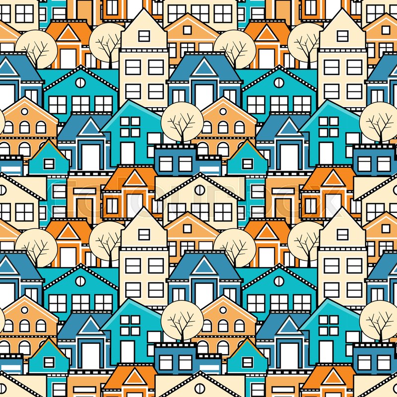 City seamless pattern. Town houses and ... | Stock vector | Colourbox