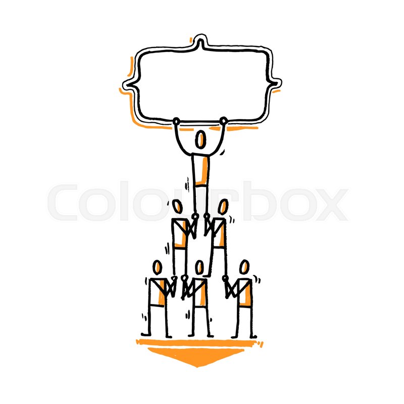 Stick people pyramid with banner. Hand ... | Stock vector | Colourbox
