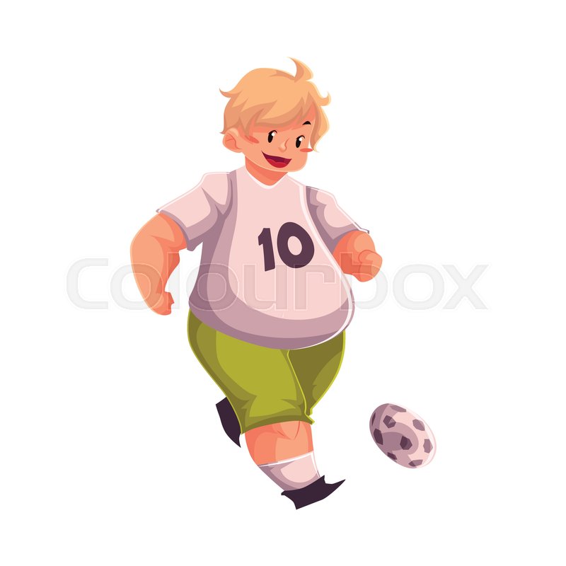 Fat boy playing football, cartoon ... | Stock vector | Colourbox