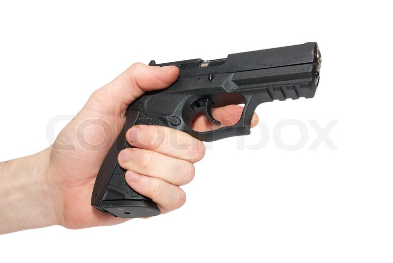 Black gun in einer Hand isoliert auf ... | Stock Bild | Colourbox