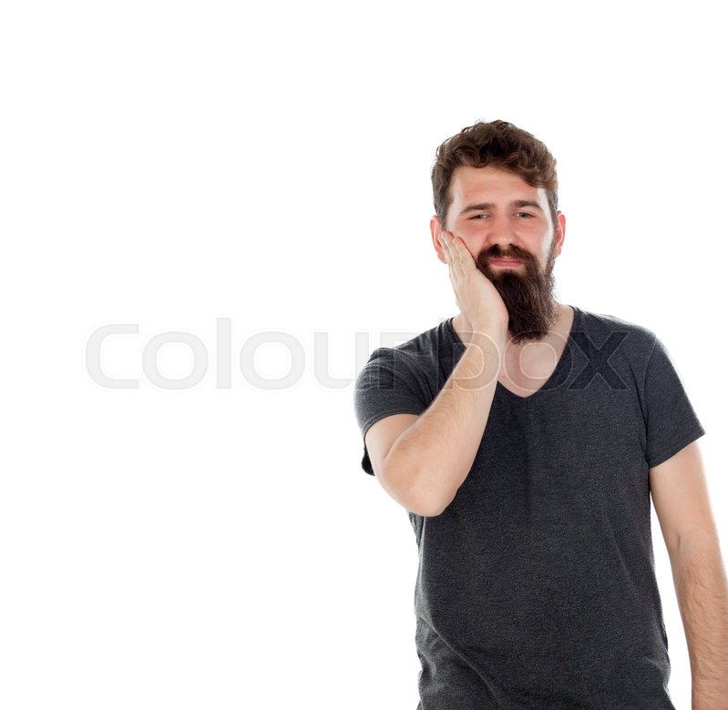 Hipster style man with toothache ... | Stock image | Colourbox