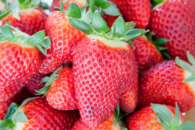 Many delicious red strawberries with ... | Stock image | Colourbox