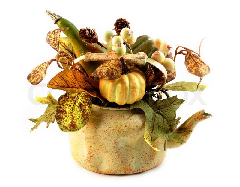 Decorative pot with dry plants on white ... | Stock image | Colourbox