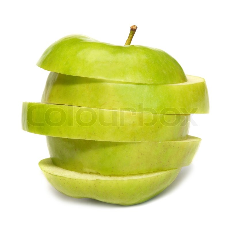 Sliced green apple isolated on white ... | Stock image | Colourbox
