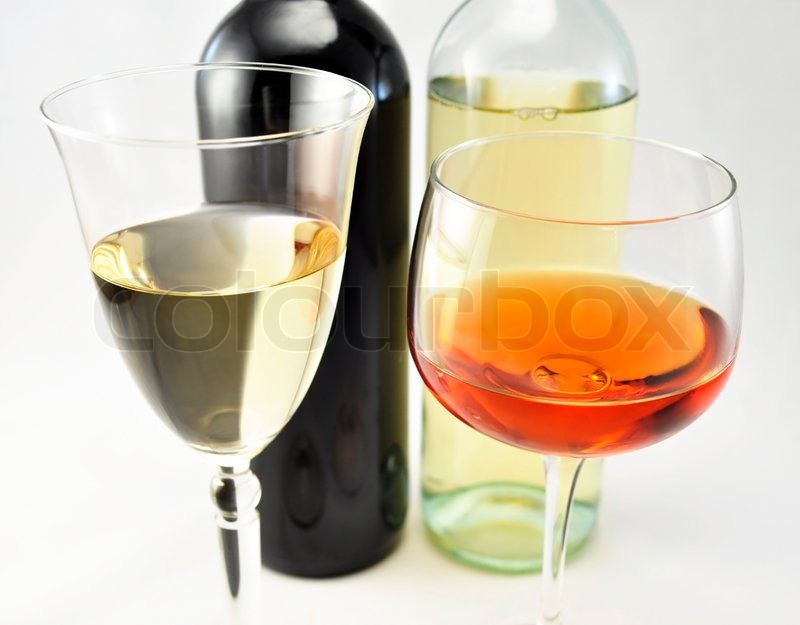 Red and white wine glasses and bottles | Stock image | Colourbox