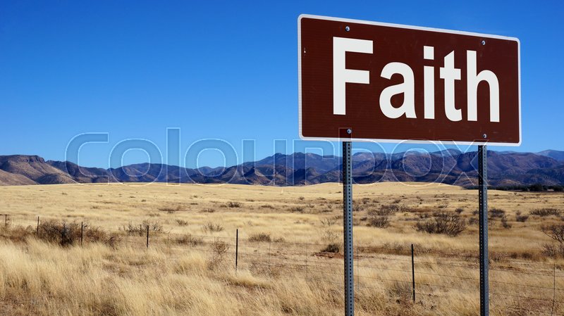 Faith road sign with blue sky and ... | Stock image | Colourbox